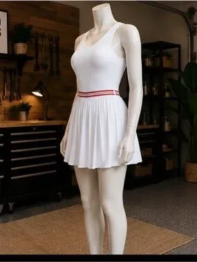 Avia | Dresses | Avia White Pleated Tennis Dress With Red Striped ...